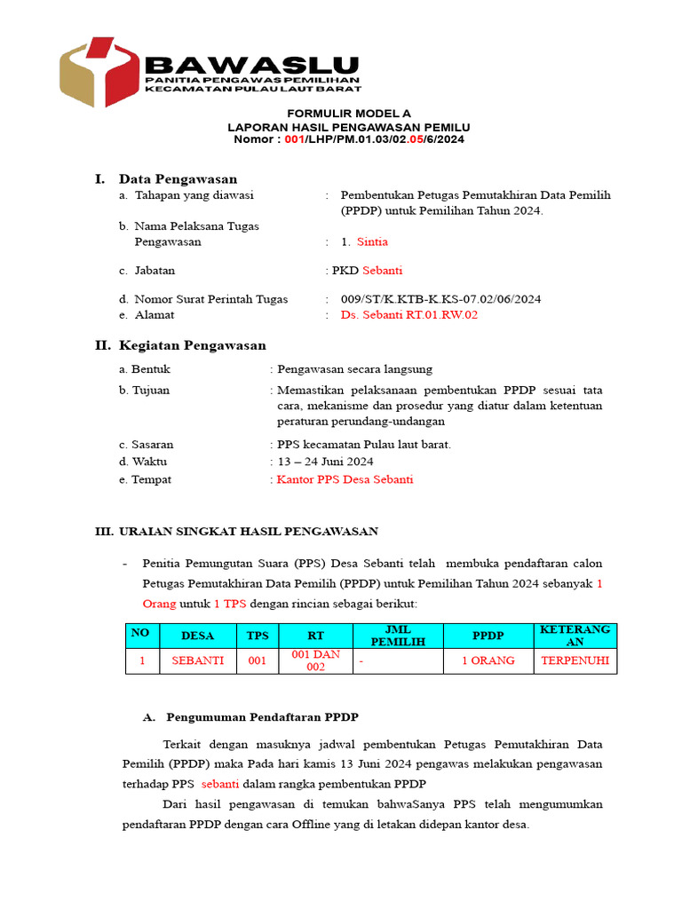 Pengawasan Pembentukan PPDP 2024 | PDF