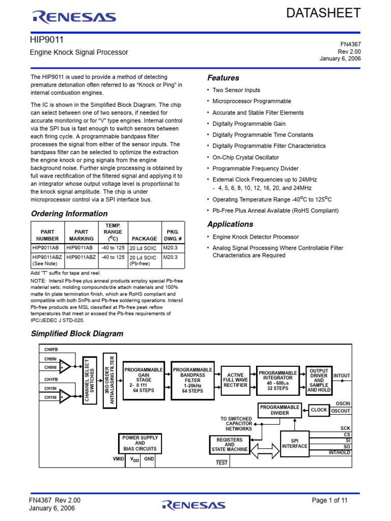 REN Hip9011 DST 19981007 | PDF | Amplifier | Operational Amplifier