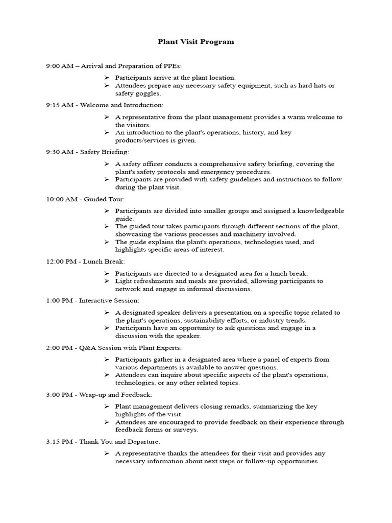 Plant Visit Program | PDF