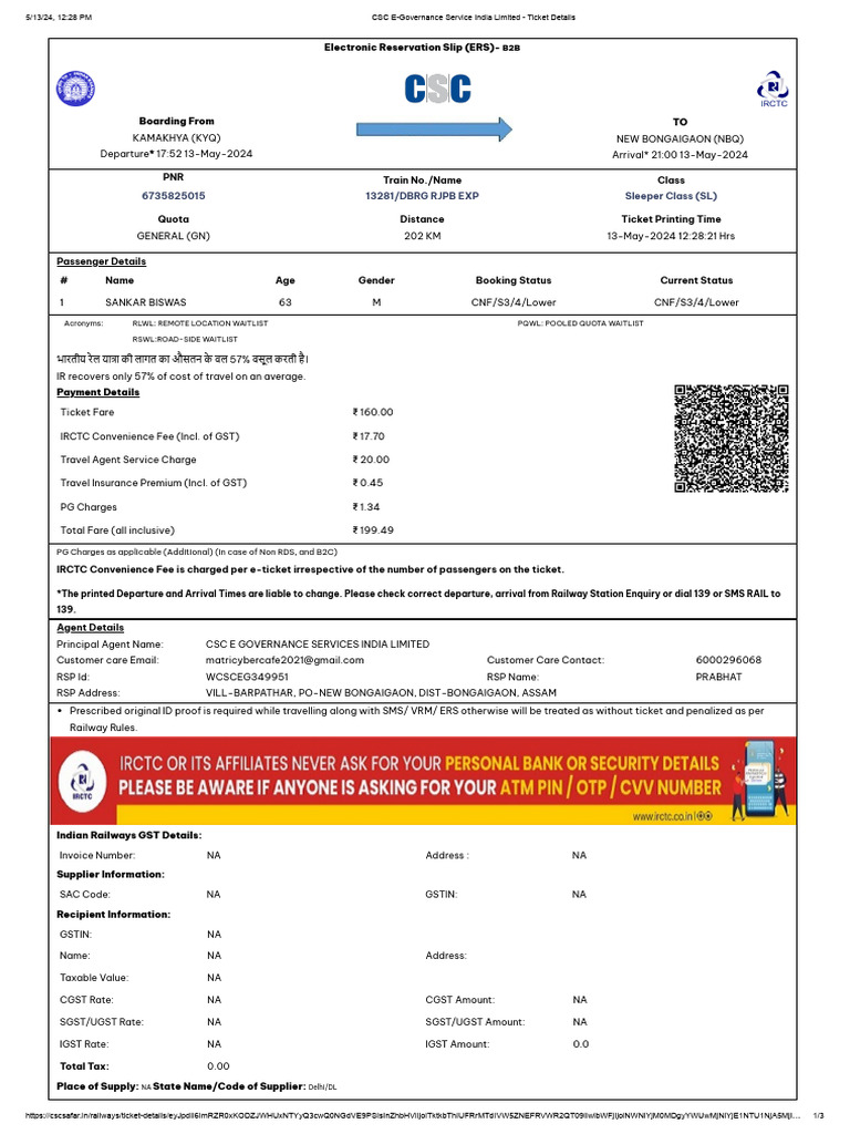 CSC E-Governance Service India Limited - Ticket Detailskk | PDF ...