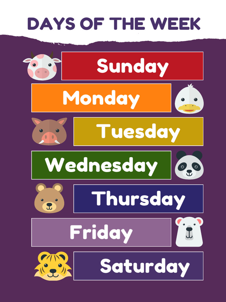 Colorful Illustrative Days of The Week Classroom Poster | PDF