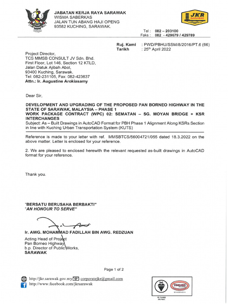 Signed Letter - As - Built Drawings in AutoCAD Format For PBH Phase 1 ...