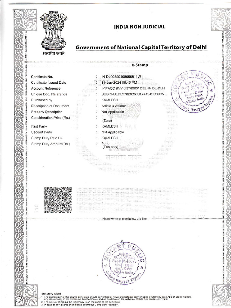 Delhi Non-Judicial Affidavit Document | PDF | Legal Procedure | Evidence