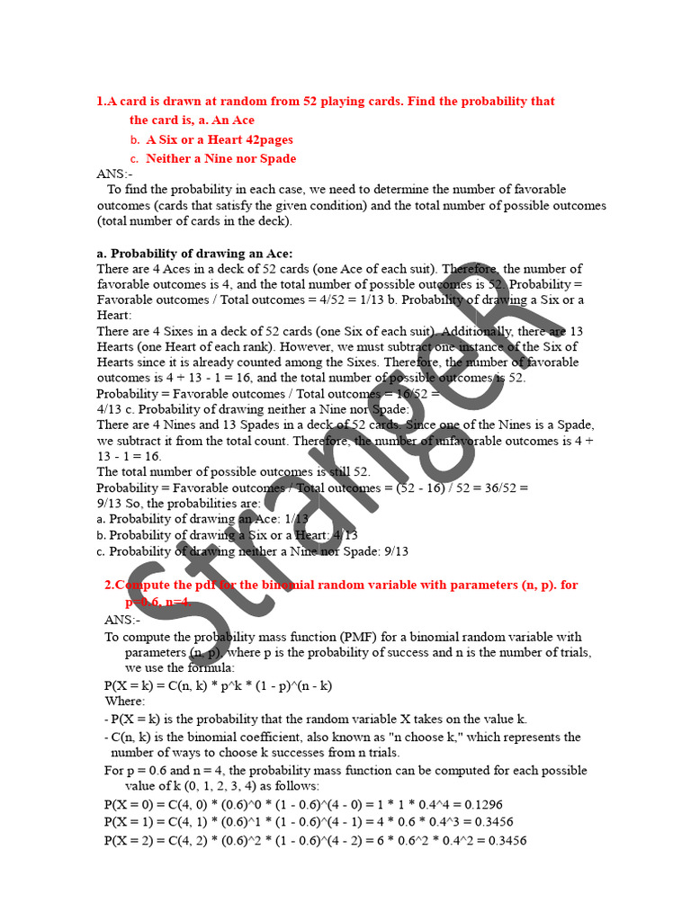 PTRP QB Solved New | PDF | Random Variable | Probability Theory