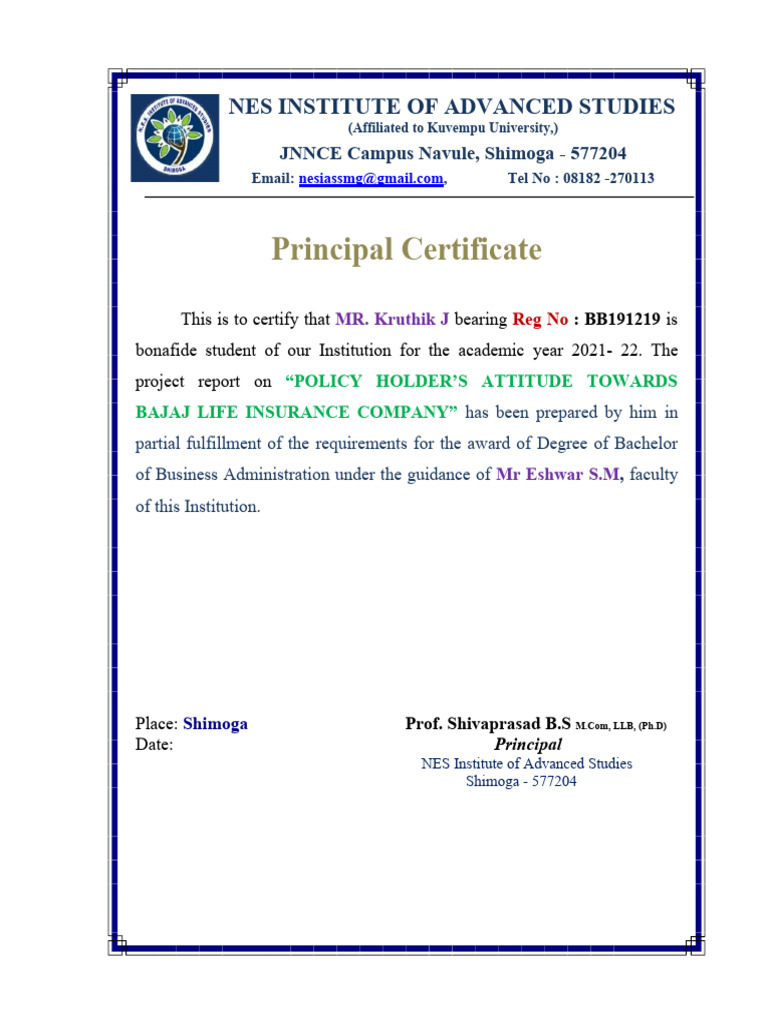 Principal Certificate: Nes Institute of Advanced Studies | PDF | Social Psychology | Psychology