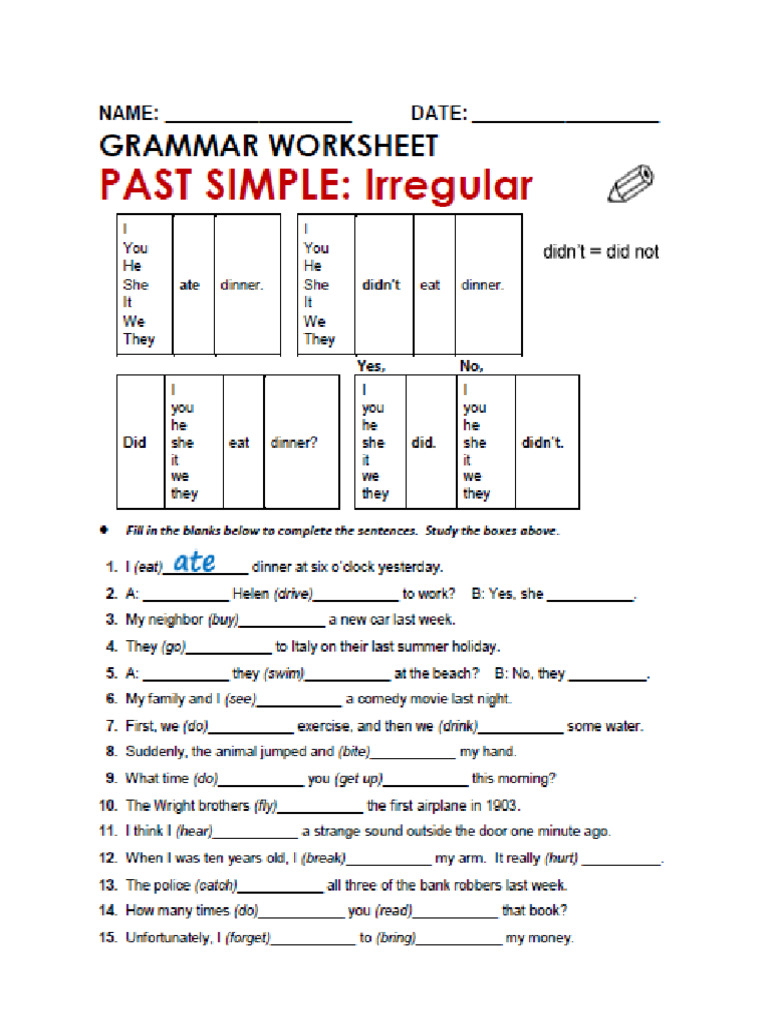 EJERCICIOS PASADO SIMPLE | PDF