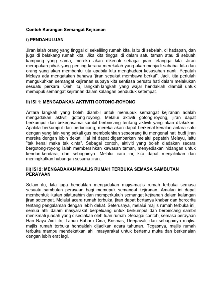 Contoh Karangan Semangat Kejiranan | PDF