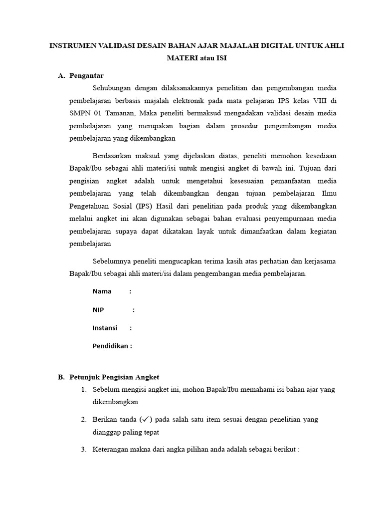 Instrumen Validasi Ahli-1 | PDF