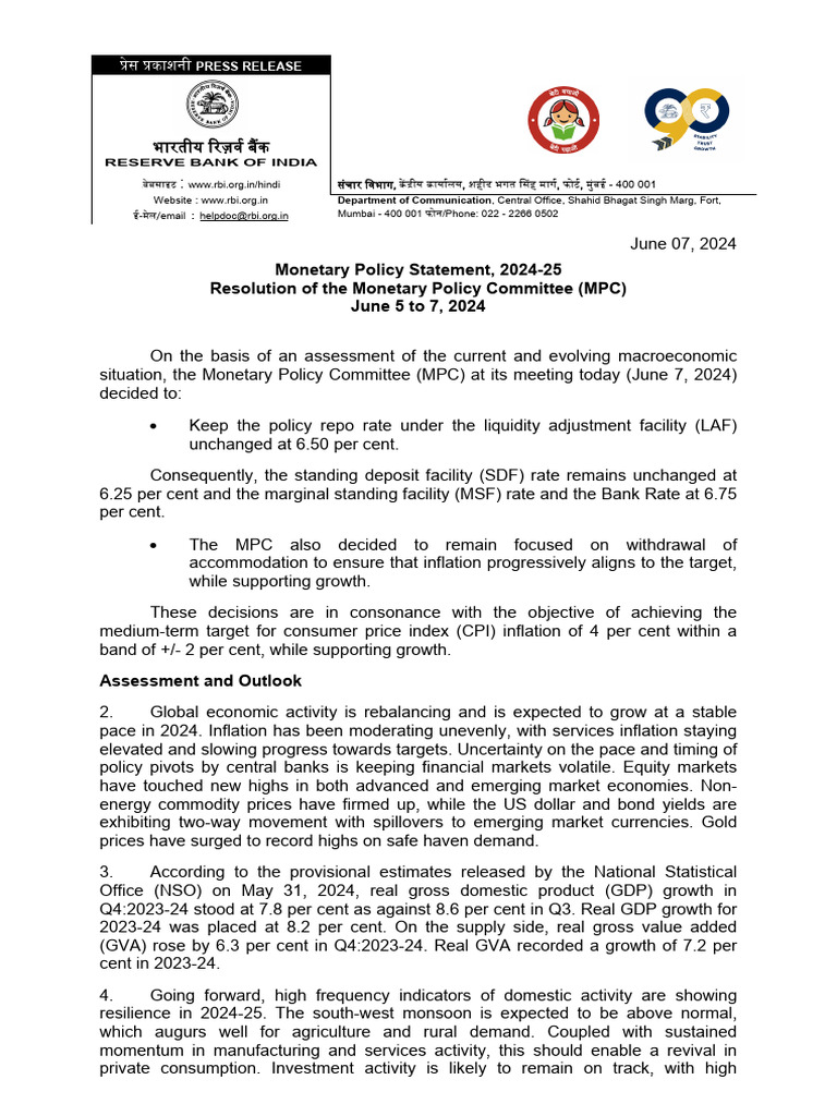RBI MPC Statement | PDF | Inflation | Monetary Policy RBI MPC Statement | PDF | Inflation | Monetary Policy