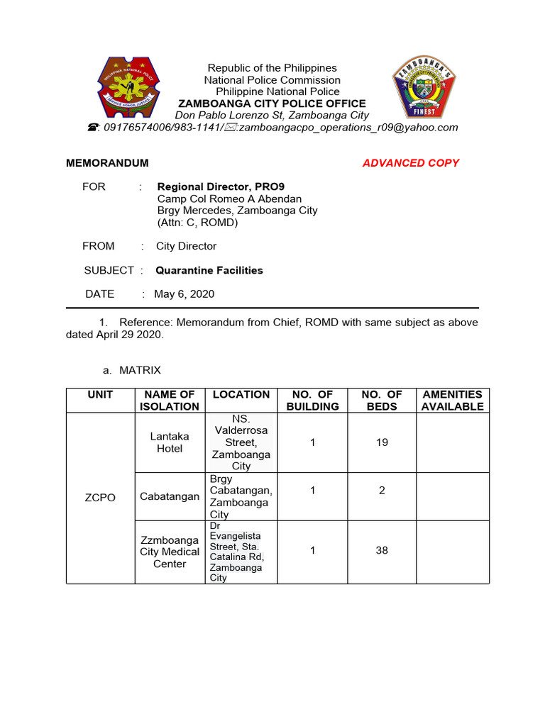 ZCPO Quarantine Facility | PDF
