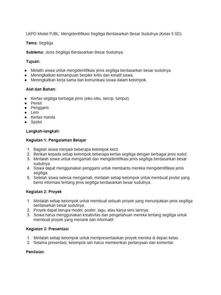 Buatkan LKPD Model PJBL Untuk Mengidentifikasi Se... | PDF | Seni