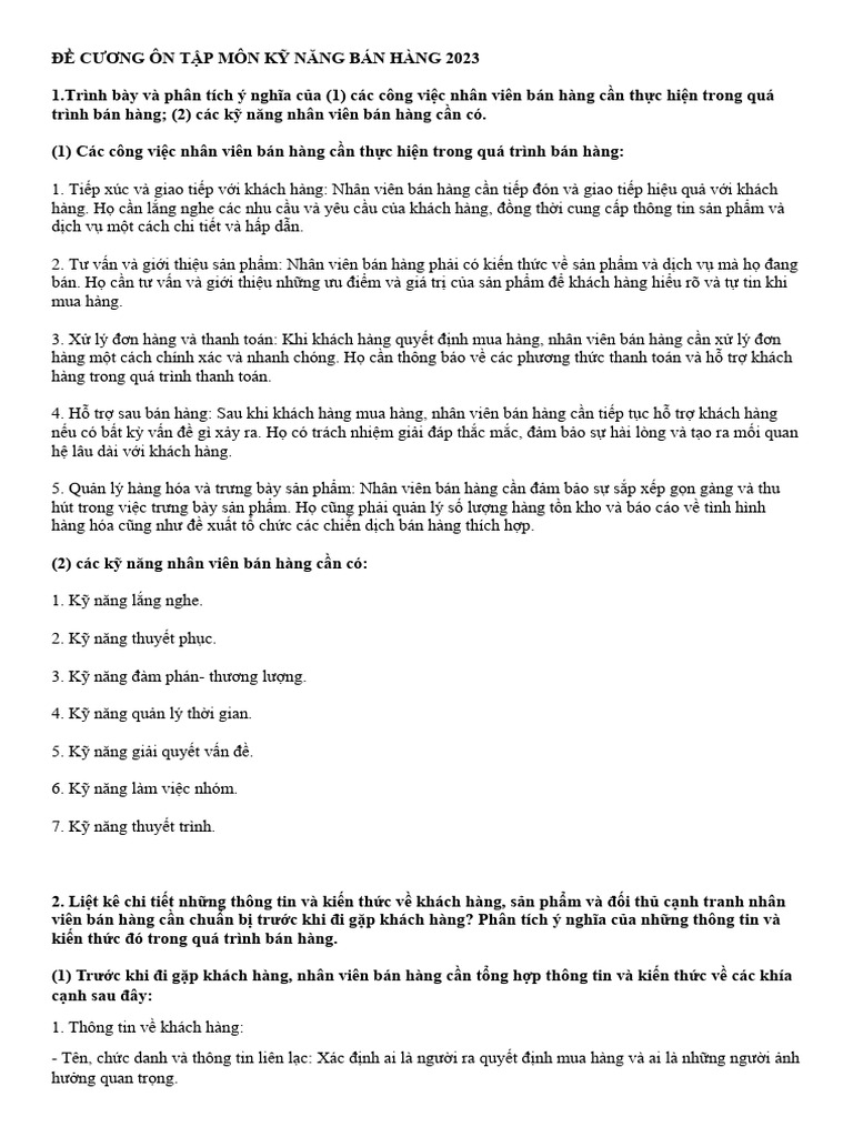 Câu hỏi ôn tập KNBH | PDF