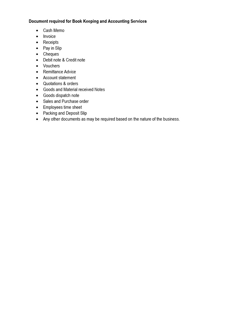 Essential Documents for Bookkeeping Services | PDF | Business