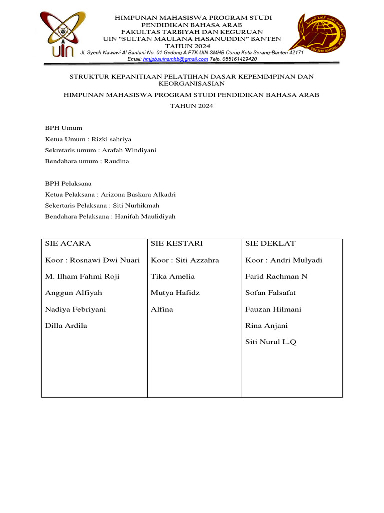 Struktur Kepanitiaan PDKK 2024 | PDF