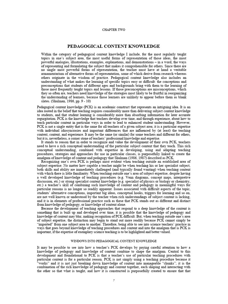 Pedagogical Content Knowledge | PDF | Expert | Pedagogy