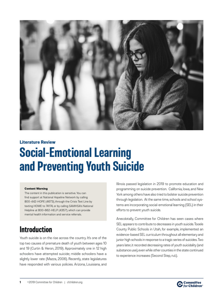 Sel Youth Suicide Prevention | PDF | Emotional Self Regulation | Suicide