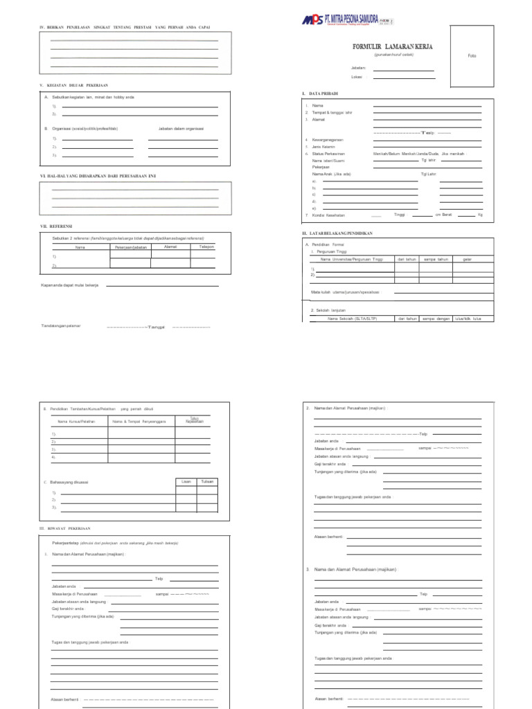 formulir lamaran kerja MPS | PDF