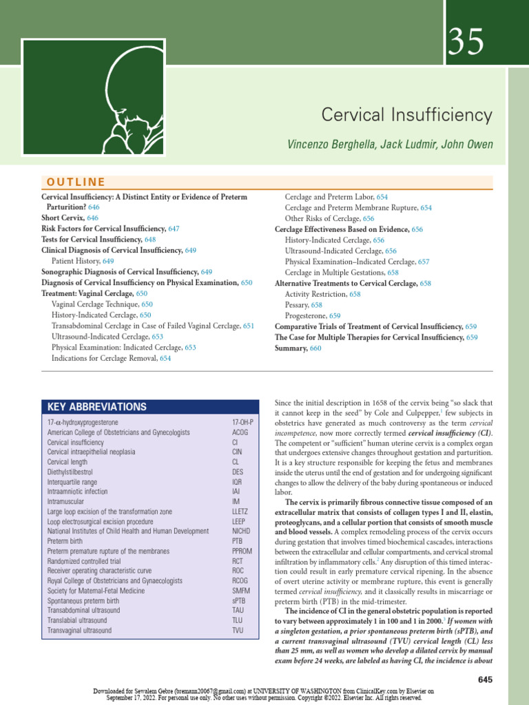 Cervical Insufficiency | PDF | Preterm Birth | Cervical Cancer