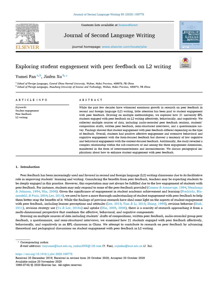 Exploring Student Engagement With Peer Feedba - 2020 - Journal of ...