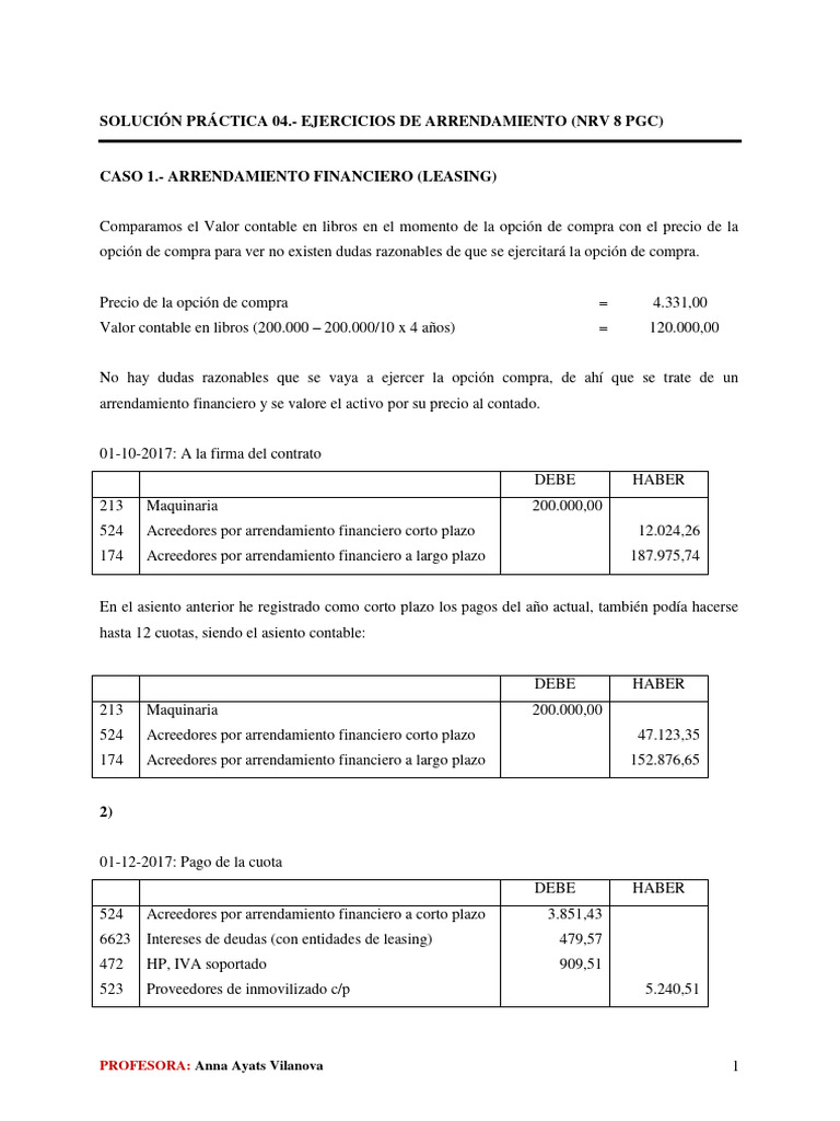 15.-Solución Práctica 04.-Ejercicios de Leasing y Renting | PDF | Hoja de balance | Economias
