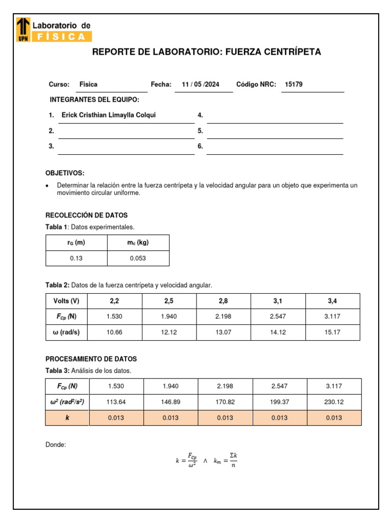 Reporte Lab Fisi1 S07 FC 2024 | PDF | Fuerza | Velocidad