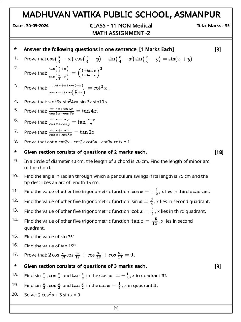 Trigonometry Proofs & Calculations Assignment | PDF | Trigonometric Functions | Mathematical Objects