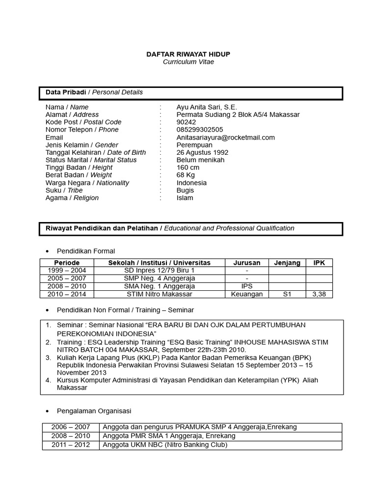 Ayu Anita Sari CV | PDF