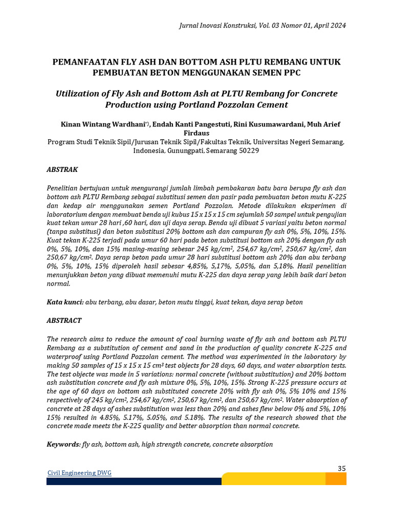 Pemanfaatan Fly Ash PLTU Rembang Untuk Pembuatan Beton Menggunakan Semen PPC | PDF
