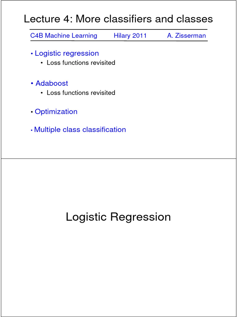 Lect4 Log Reg | PDF | Support Vector Machine | Statistical Classification