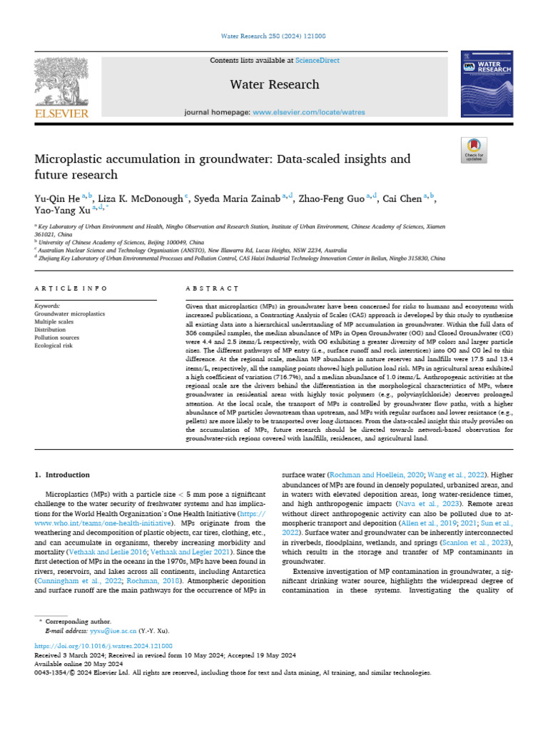 2024he WR Groundwater Microplastics | PDF | Groundwater | Earth Sciences