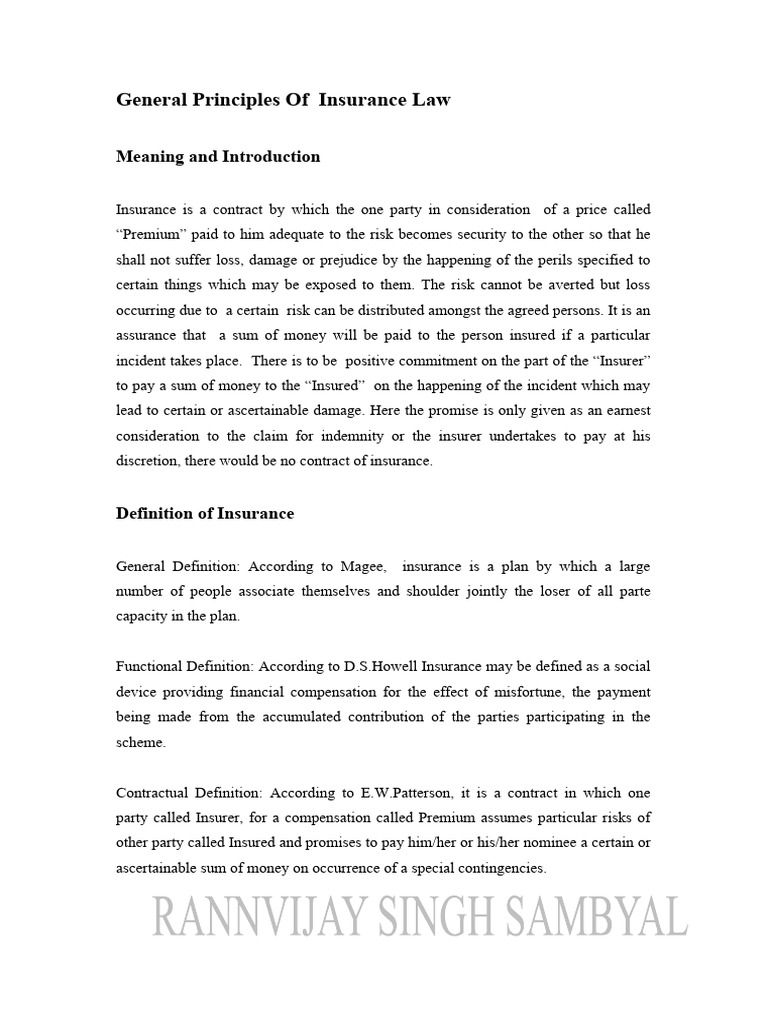 Principles of Insurance Law Explained | PDF | Insurance | Risk