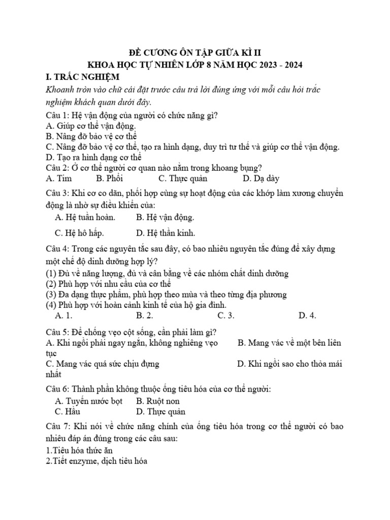 ĐỀ CƯƠNG ÔN TẬP GKII KHTN 8 | PDF