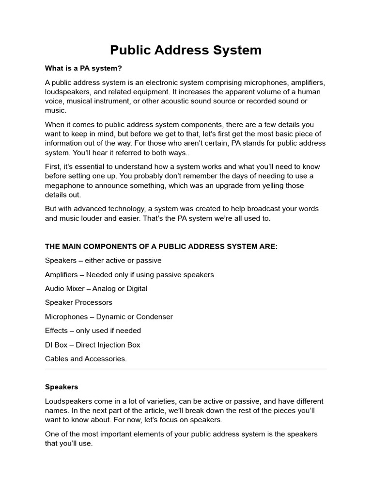 Public Address System | PDF | Loudspeaker | Microphone