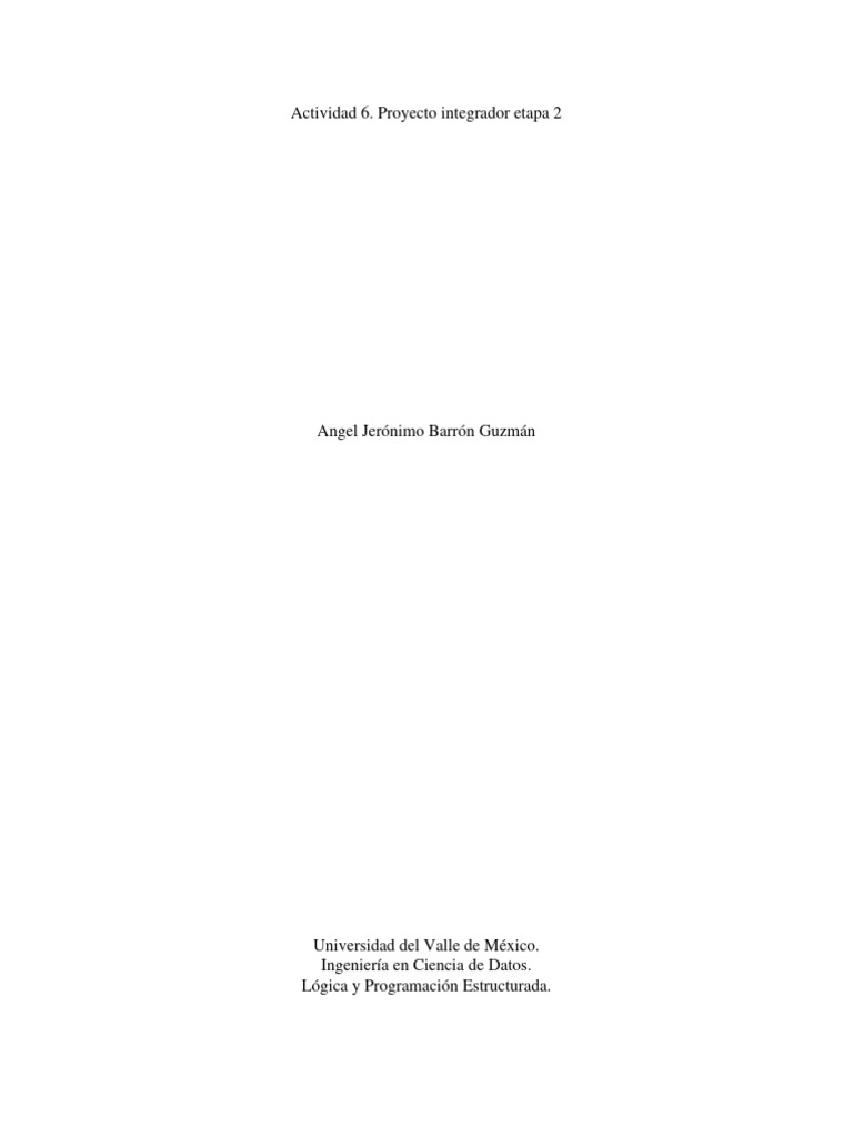 Actividad 6 Proyecto Integrador Etapa 2 Descargar Gratis Pdf