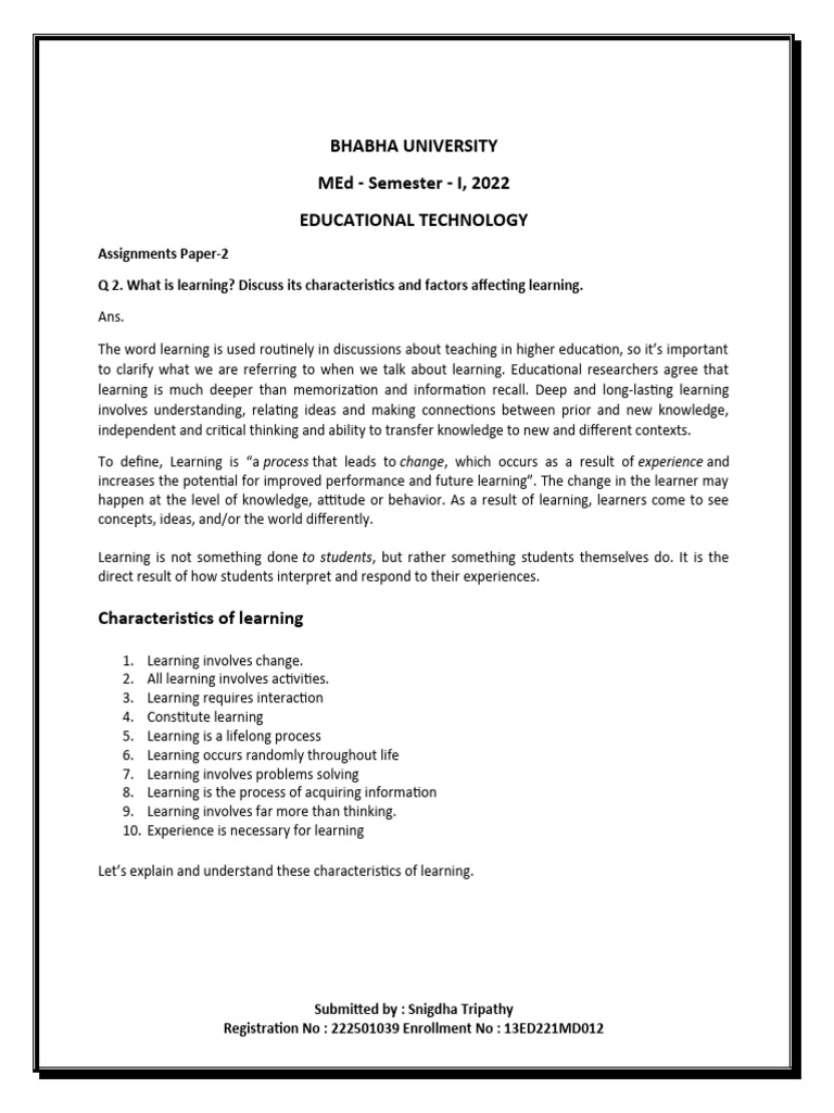 Assignment Papers 2 Semister I | PDF | Learning | Teachers