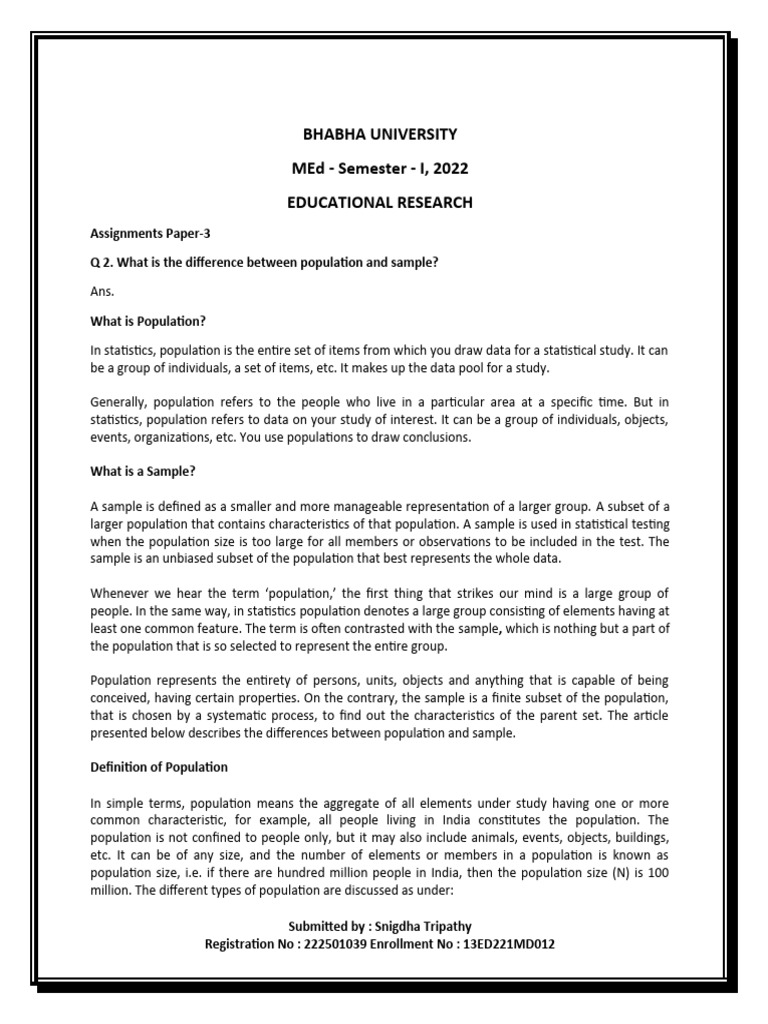 Assignment Papers 3 Semister I | PDF | Methodology | Sampling (Statistics)