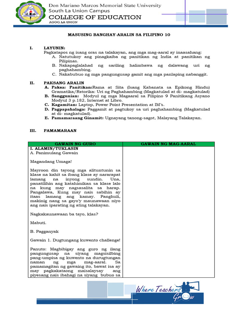 BANGHAY ARALIN SA FILIPINO 7 Daproza | PDF