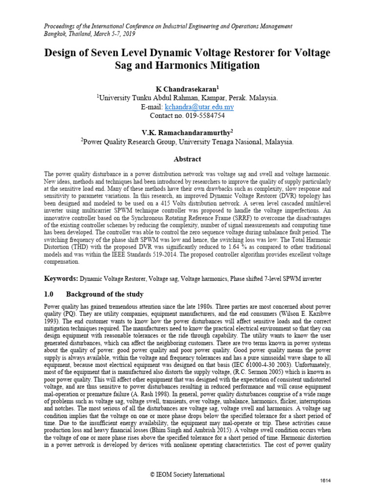 Design of Seven Level Dynamic Voltage Restorer For Voltage Sag and ...