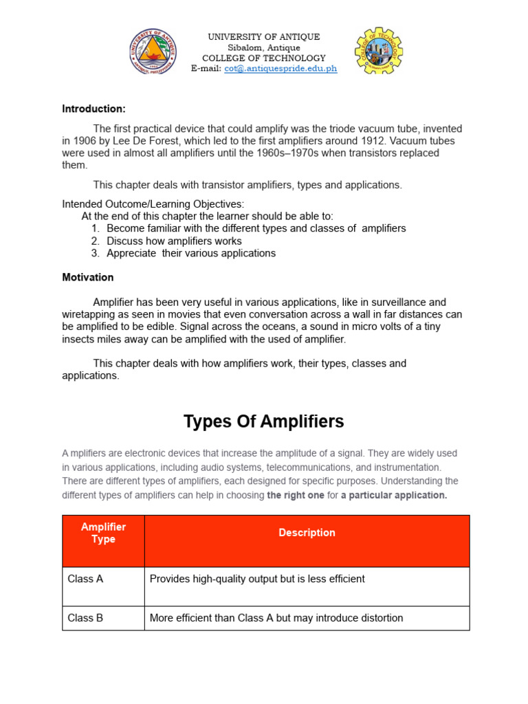Types-Of-Amplifiers-1 | PDF | Amplifier | Distortion