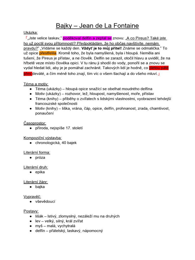 Bajky - Jean de La Fontaine | PDF