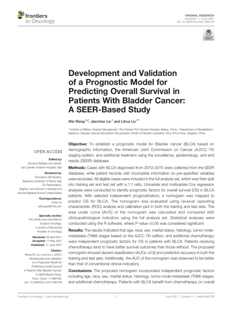 Development and Validation of A Prognostic Model For Predicting Overall ...