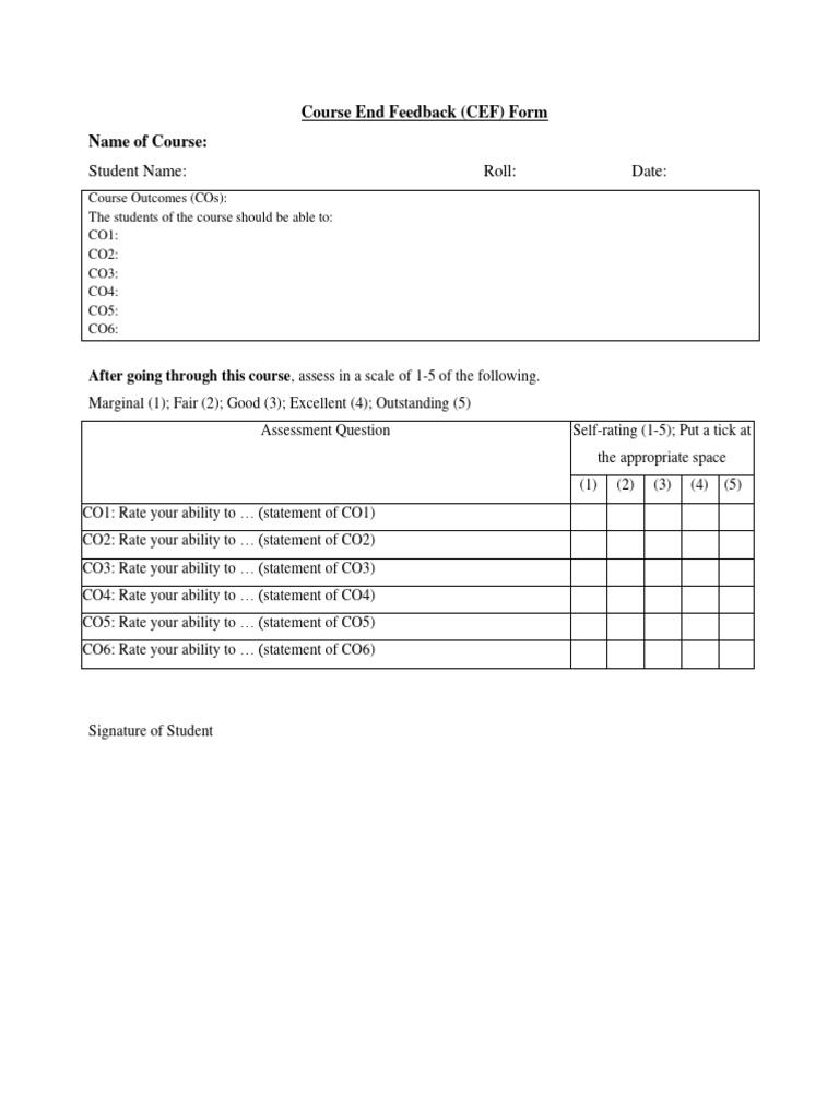 CEF Template Course End Feedback | PDF