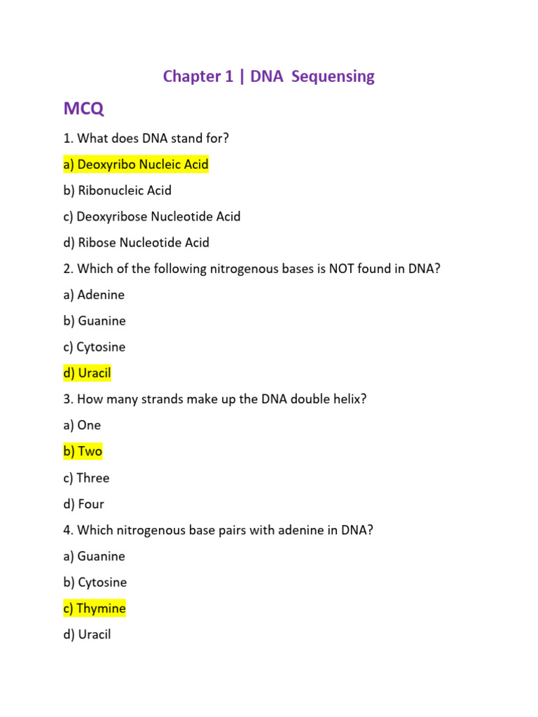 Questions - PDNA - Sequence Lec 1 | PDF | Dna | Dna Replication