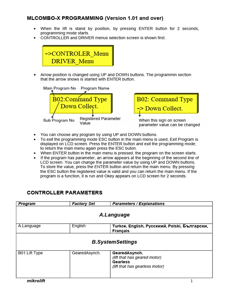 MLCOMBO X Programlama | PDF | Acceleration | Menu (Computing)