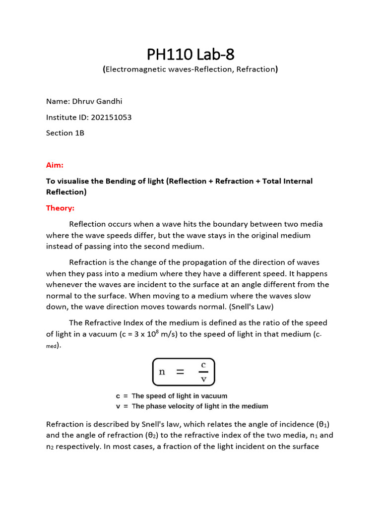 202151053_PH_lab8 | Download Free PDF | Refraction | Refractive Index
