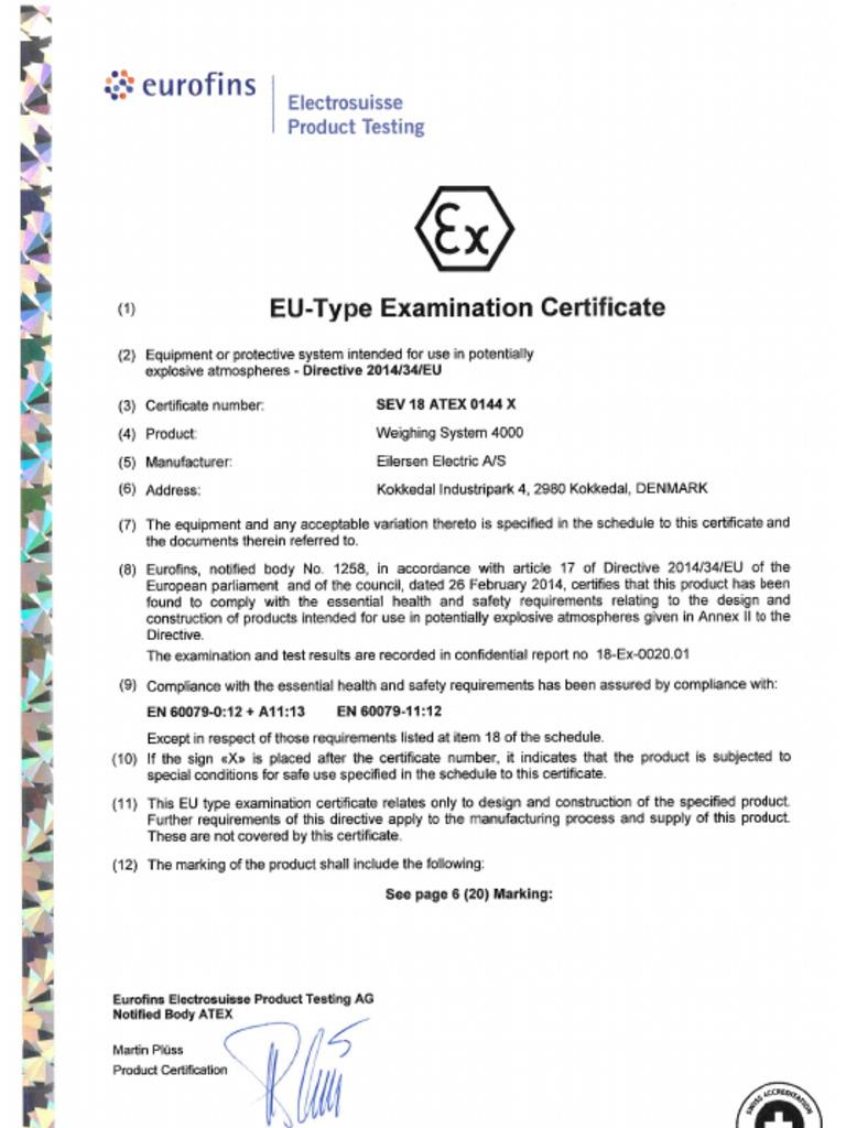 SEV 18 ATEX 0144 X e Eilersen English 6000 Update ATEX Certificate | PDF