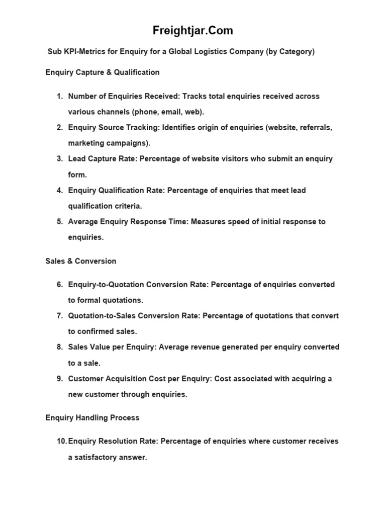Sub-KPI Metrics For Global Logistics Company | PDF | Warehouse ...