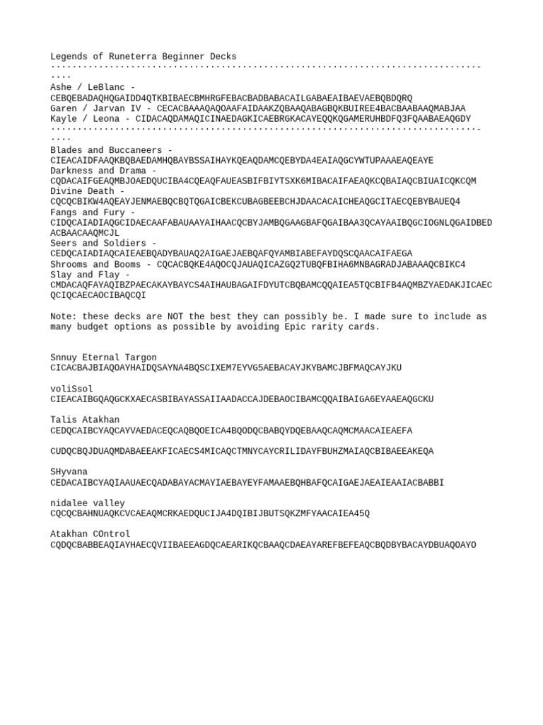 LoR Beginners Deck | PDF