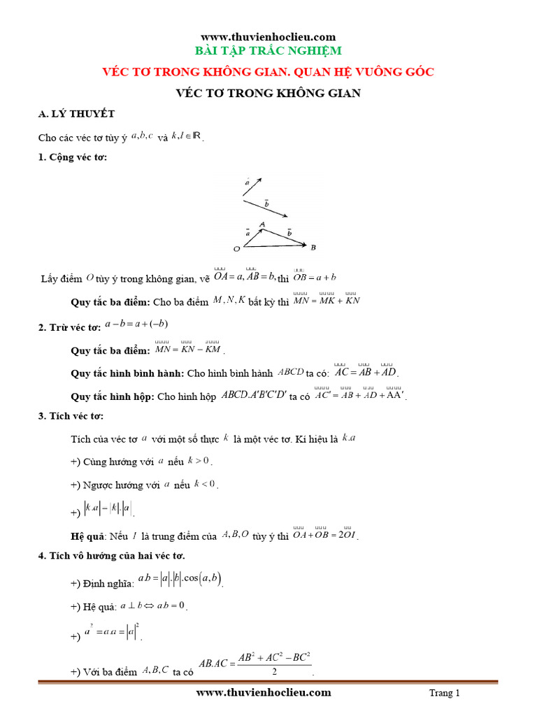 Bai Tap Trac Nghiem Quan He Vuong Goc | PDF
