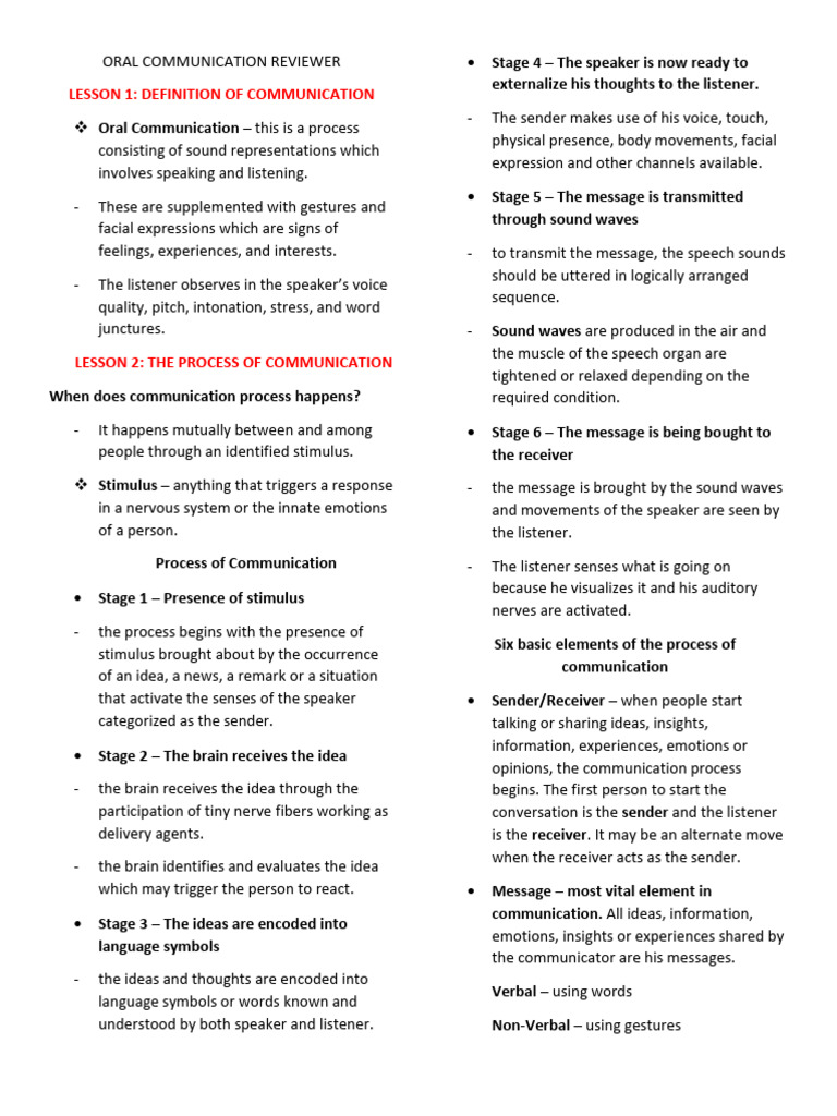 Oral Communication Reviewer | PDF | Communication | Nonverbal Communication